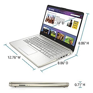2022 HP Premium 14-inch HD Thin and Light Laptop, Intel Dual-Core Processor, 16GB RAM, 64GB Storage, Long Battery Life, Webcam, Bluetooth, HDMI, Wi-Fi, Pale Gold, Windows 10 (Renewed)