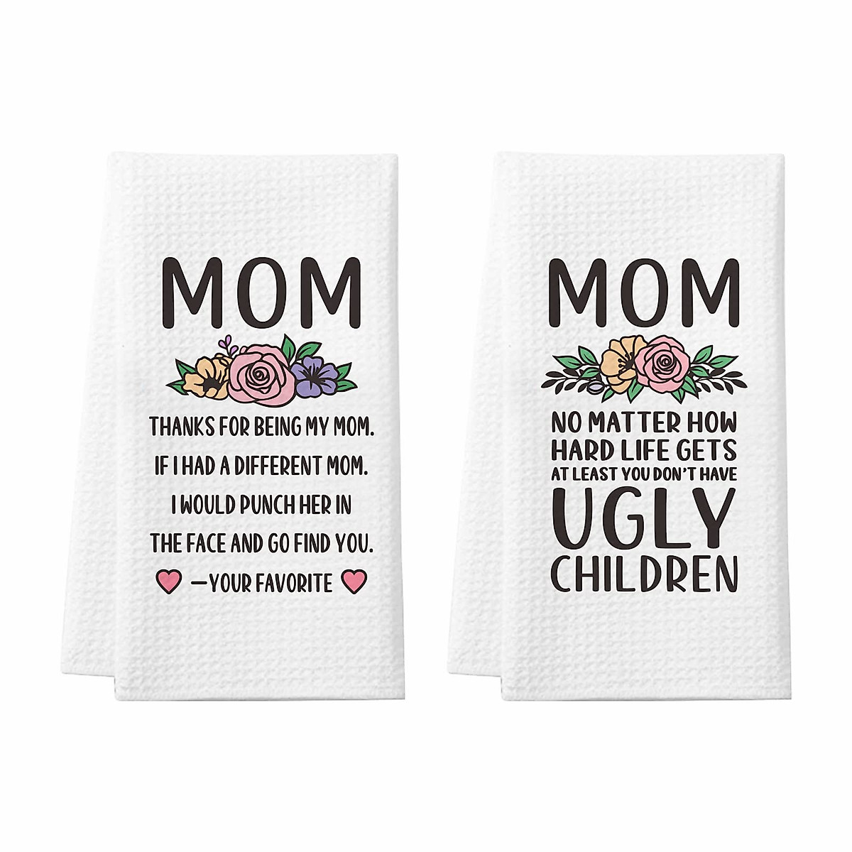 Birthday Gifts for Mom from Daughter, Mothers Day Present for Mom, Best Mom Gifts from Son, Funny Gifts for Mother in Law, 2 Pack Novelty Kitchen Towels for Mom Stepmom