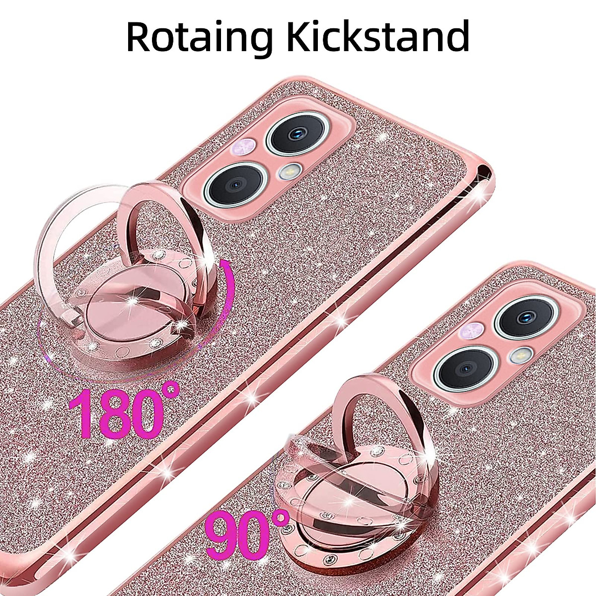 KuDiNi for N20 Phone Case, OnePlus Nord N20 5G Case for Women Cute Glitter Crystal Soft Clear Tpu Luxury Bling Protective Cover with Kickstand Strap for OnePlus Nord N20 5G (Glitter Rose)