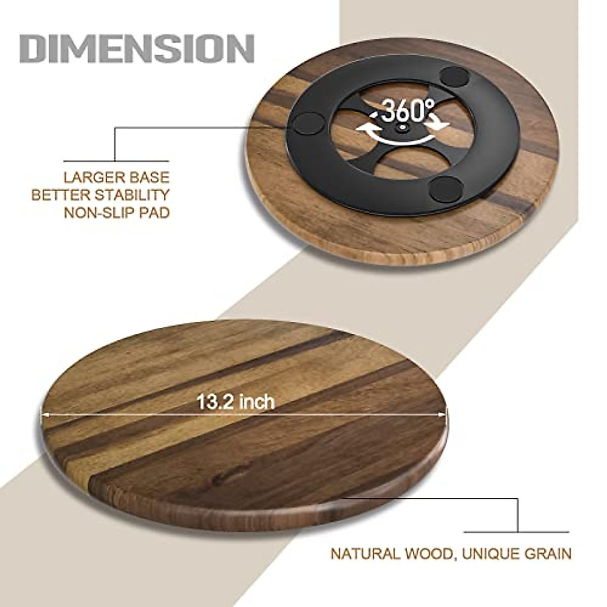 Lazy Susan Kitchen Cabinet Organizers - 13.2 Inch Acacia Wood Lazy Susan Turntable Organizer for Pantry Table Countertop Bathroom Organization and Storage, Non-Skid, Strong Kitchen Accessories
