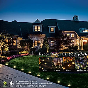 Solar Lights Outdoor Waterproof, 12 Pack Solar Ground Lights, Solar Garden Lights, Bright Solar Disk Landscape Lights for Lawn Patio Deck Pathway Yard Walkway(Warm Light)