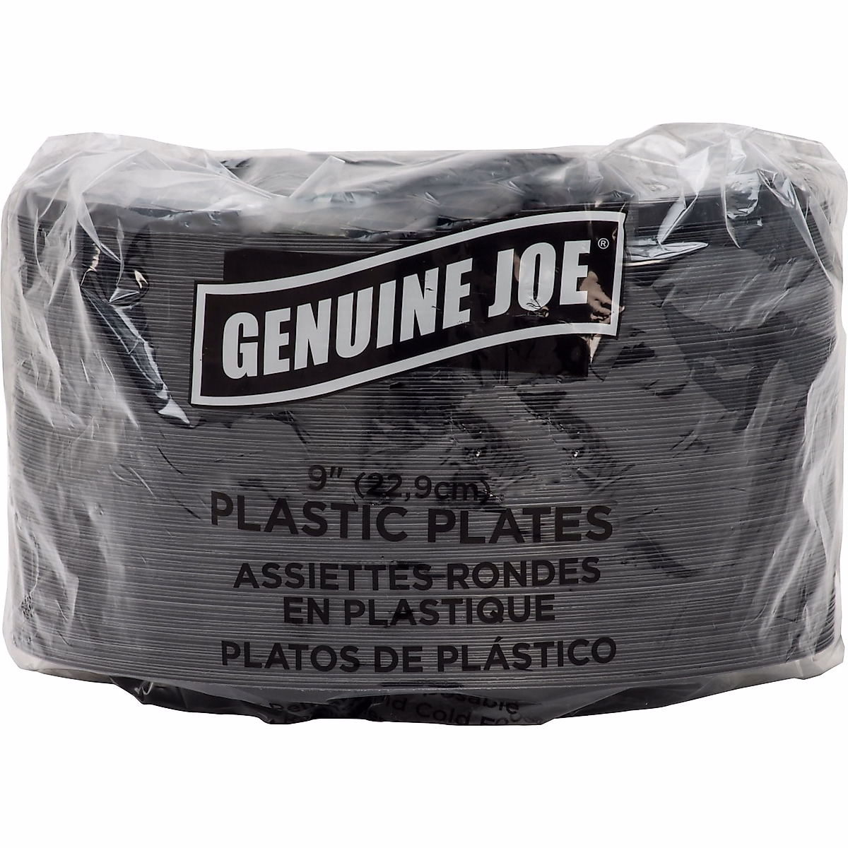 Genuine Joe Round Plastic Black Plates, 9" (Pack of 125)