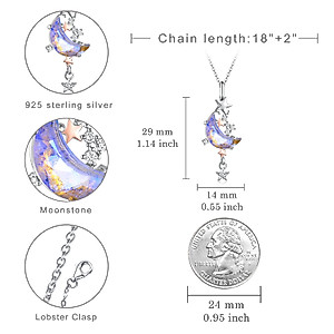 SVODEA Moonstone Moon Star Necklace for Women 925 Sterling Silver Created Cubic Zirconia Stars Moon Necklaces Anniversary Birthday Jewelry Gift for Women Mom Wife