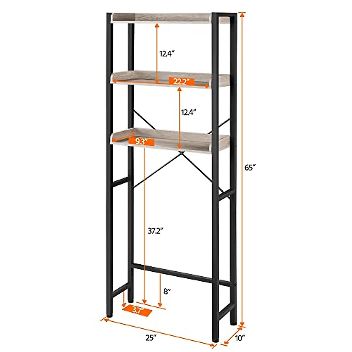 Yaheetech 3-Tier Over The Toilet Storage Shelf, Wooden Bathroom Space Saver Toilet Storage Rack with Shelves, Free Standing Bathroom Organizer Rack for Home, 25 x 10 x 65 Inches, Gray