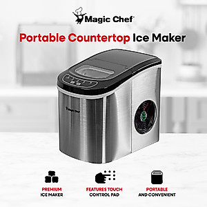 Magic Chef Portable Countertop Ice Maker, Small Ice Maker for Kitchen or Home Bar, Tabletop Ice Maker for Parties, 27-Pound Capacity, Stainless Steel