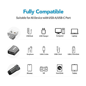 [10Gbps] USB C Female to USB Male Adapter (2-Pack), 3.1 USB A to C Adapter, XAOSUN One-Sided SuperSpeed Data Sync & 100W Fast Charging For iphone 15 Plus Pro Max, Laptop, Charger, Quest Link, etc.