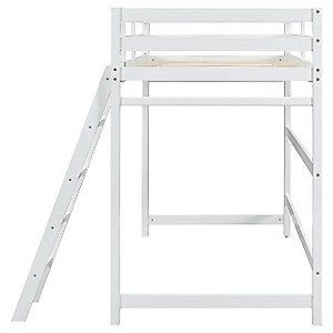 Harper & Bright Designs Twin Size Loft Bed Frame,Wooden Kids Loft Bed with Inclined Ladder & Full-Length Guardrail, High Loft Bed for Teens Girls Boys, Space-Saving, White