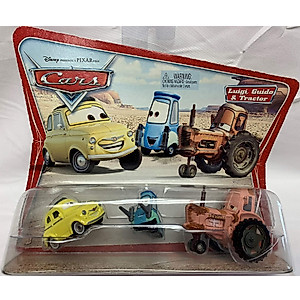 Disney Pixar Cars Luigi Guido & Tractor 1:55 Scale Die Cast Car on Original Desert Background Scene Card
