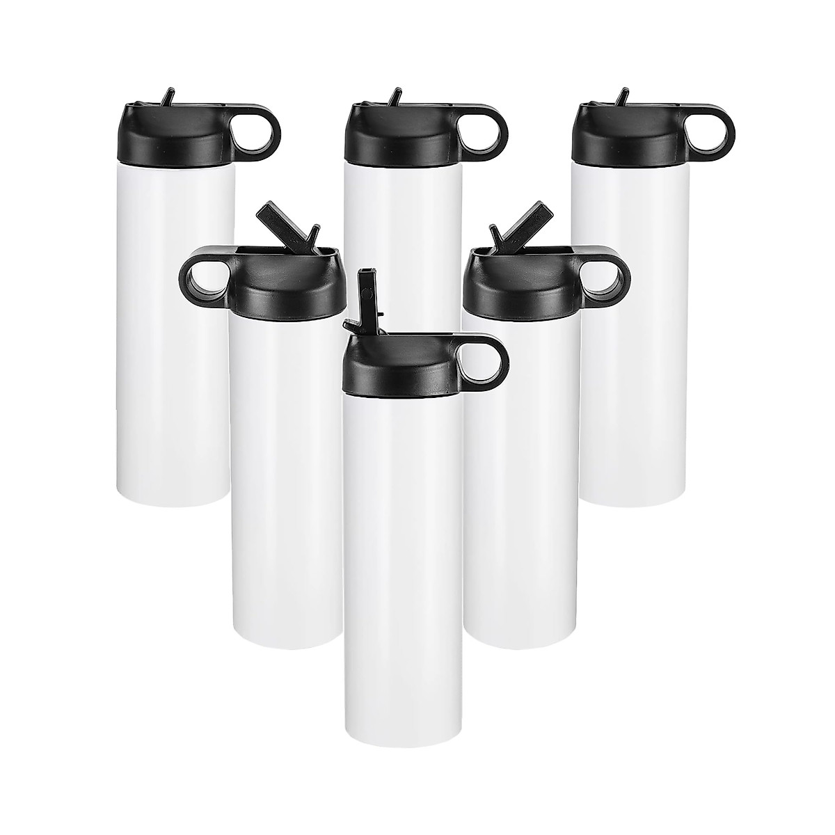 OFFNOVA Sublimation Water Bottle Blanks, 20 oz Skinny Straight Sublimation Tumbler with Handle & Straw Lid, Stainless Steel Sports Bottles Blanks for Tumbler Press Machine Sublimation Print 6 Pack