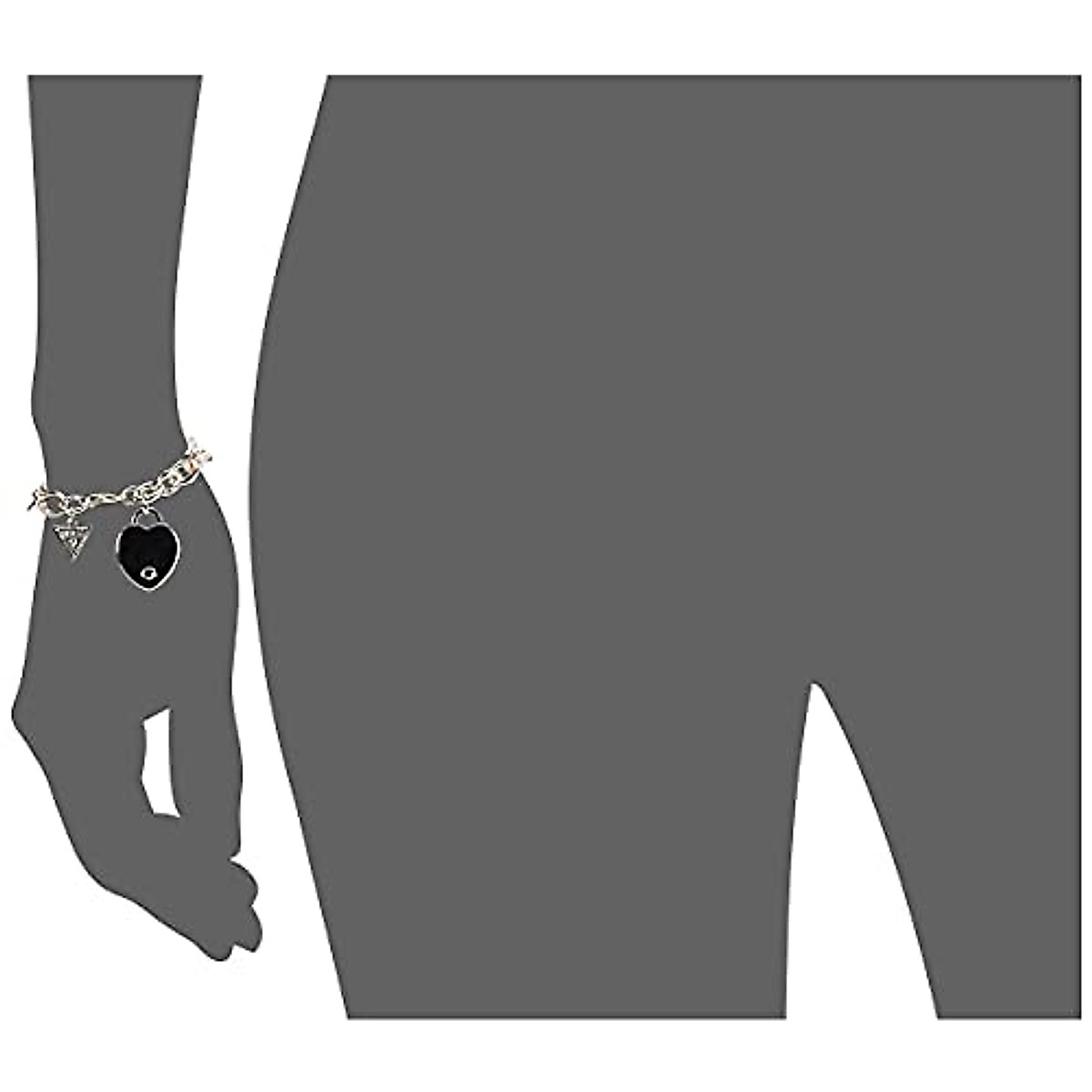 GUESS "Basic" Silver G Logo Heart Link Bracelet, 7.5"