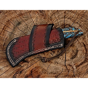 BE BREAK EDGE Handmade Steel Lineman’s Hawkbill knife with Leather sheath,Wire Skinning knife,Heavy Duty Utility knife, Fixed blade Full Tang Electrician knife for professional,(Bison Horn Handle)