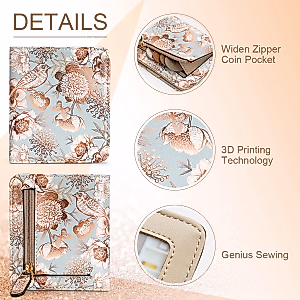 APHISON Womens Wallet, Slim Small Wallet for Women RFID Wallet Women Cartoon Microfiber Leather with ID Credit Card Holder Zipper Coin Pocket Bifold Compact Wallet Bird