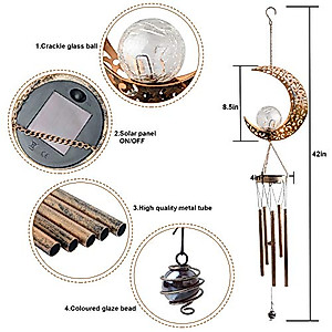 Moon Wind Chimes, Solar Wind Chimes Outdoor, Mothers Gifts, Gifts for Mom, Gifts for Women, Gifts for Grandma, Garden Courty ard Lawn Decor, Thanksgiving Gifts, Moon Decor