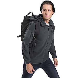 CRYSULLY Mens Fleece Jacket Coat Military Hoodie Winter Warm Zip Up Coat with Multi Pockets Grey M