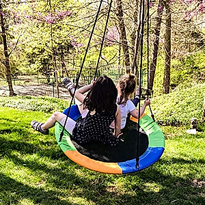 Tree Swing for Kids Outdoor, 40 Inch Saucer Tree Swing with Tree Protector and Hanging Straps Kit, Round Swing for Tree