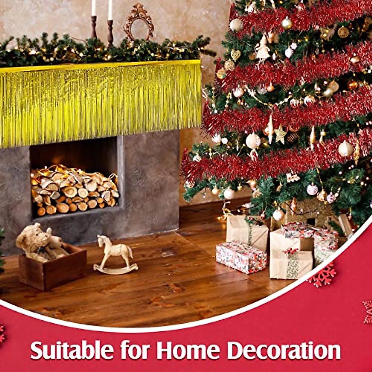 Crowye 10 Pcs Graduation Parade Float Decorations, Include Foil Fringe Garland Set of 4 and Metallic Twist Garland Set of 6, Car Decorations for Congrats Grad (Bright Gold and Red)