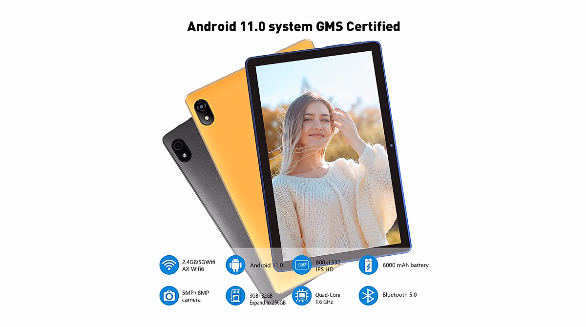 Android 11 Tablet 10 Inch, AX WiFi 6 Tablet+2.4&5GWifi,3GB RAM 32GB ROM ...