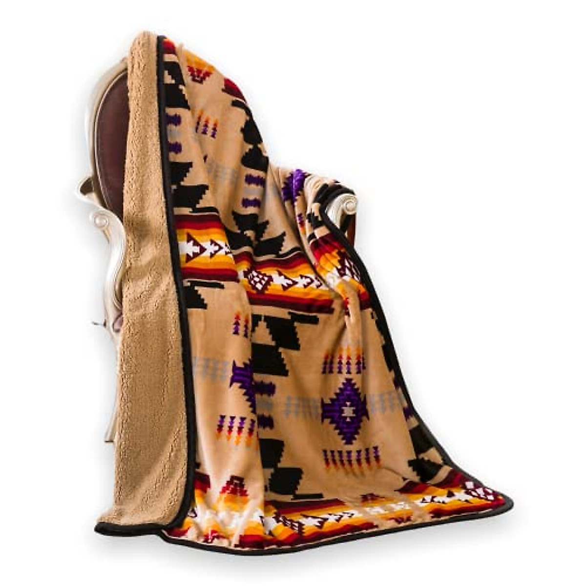 Nu Trendz Signature Southwest Design (Navajo Print) Sherpa Lined Throw 16112 Camel (tan)