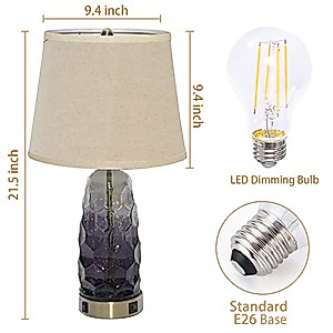 YAMEIWAN Bedside Lamps Set of 2 for Bedroom - Nightstand Lamps with 20W QC3.0 USB Charging Ports - Table Lamp with 3-Way Dimmable Touch Control for Living Room, Modern Glass and Fairy Lights