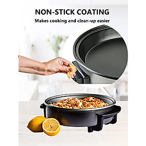 Nonstick Electric Skillet - Aluminum Coated Grill Pan & Glass Lid Cover (12-Inch)