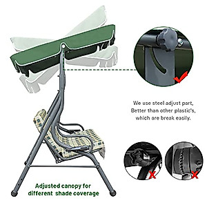 Zupapa Upgraded Outdoor Patio Swing Chair w/Thickened 3-Person Armrest Seat, Canopy Swing w/Adjustable Shading, Reinforced Powder-Coated Swing Sets for Backyard, Porch, Poolside, Balcony - Checked