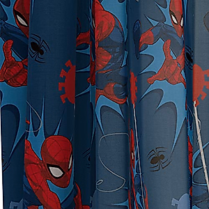 Jay Franco Kids Window Drapes - 4 Piece Curtain Set Includes 2 Tiebacks, Beautiful Bedding Room Décor and Easy Set Up, Blue - Spiderman, 63 Inch
