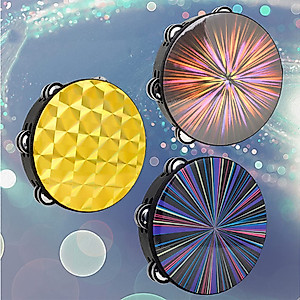 Radiant Tambourine Handheld Drum Bell: Double Row Tambourines 8 Inch Musical Instrument Reflective Hand Drum for Church KTV Party Silver