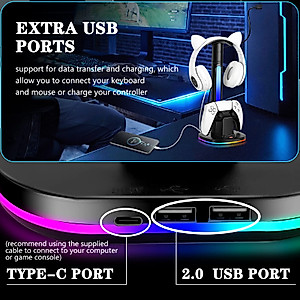 JDGPOKOO PS5 Controller Charging Station with RGB Headphone Stand, PS5 Controller Charger Holder with 2 USB Port, Headset Stand for PlayStation 5 Controller & DualSense Edge Controller Charging Dock