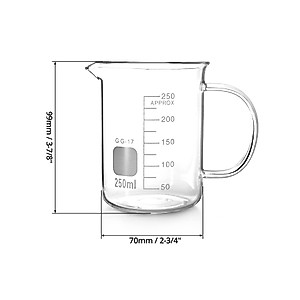 QWORK Beaker with Handle, 250ml/8.45oz, Measuring Cup, Borosilicate Glass, Beaker Mug with Pouring Spout, 2 Pack