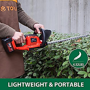 Brushless Hedge Trimmer Cordless, T TOVIA 20'' Bush Trimmer with Dual-Action Laser Blade & 3/5” Cutting Capacity, 21V Battery Powered Handheld Hedge Cutter for Bush Lawn and Garden, Tools only