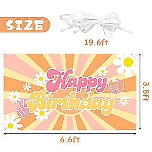 A1diee Groovy Happy Birthday Backdrop Banner Retro Hippie Boho Girl Birthday Party Decorations Party Supplies Daisy Flower XtraLarge Photography Background for Baby Shower Photo Prop Wall Decor