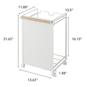 Yamazaki Home Concealed Rolling Sorter-Garbage Storage Basket On Wheels | Steel + Wood | Trash Can-Kitchen, One Size, White