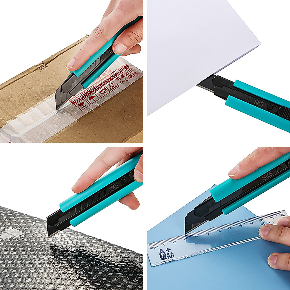 RVOGJP Premium Utility Knife, 1PC Retractable All Metal Heavy Duty Box Cutter, Quick Change Blade Razor Knife, with 3 Extra Blades