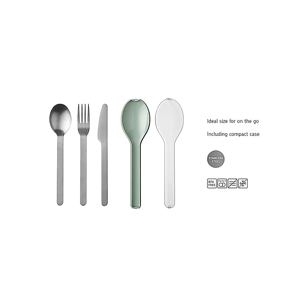 Mepal – Cutlery 3-Piece Set Ellipse – Cutlery Set On The Go - Consists of A Knife, Fork & Spoon - Cutlery Set with Travel Case – Stainless Steel - Nordic Blue