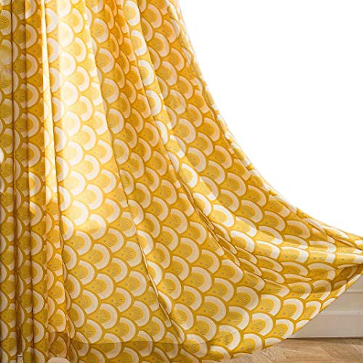 VOGOL Thermal Insulated Window Room Grommet Curtain Drapes for Bedroom and Living Room, Set of 2 Curtains & Panels, 52 x 84 Inches, Yellow Geo Pattern in White