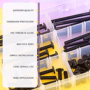 Swpeet 84Pcs Black M6 × 20/30/40/50/60/70/80mm Crib Hardware Screws Kit, Hex Socket Head Cap Crib Baby Bed Bolt and Barrel Nuts with 1 x Allen Wrench Perfect for Furniture, Cots, Crib Screws