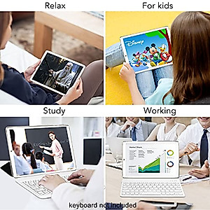 POWMUS 10 Inch Tablet Android 10 Phone Tablet, Tablet with Dual SIM, 32GB Quad Core, IPS Touchscreen, 8MP Rear Camera WiFi GPS Bluetooth USB C, Support 3G Phone Call, Include Tablet Leather Case