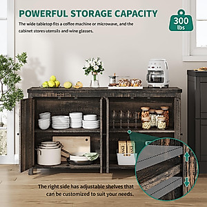 YITAHOME Farmhouse Sideboard Buffet Cabinet with Storage with 4 Doors, 55'' Large Kitchen Storage Cabinet, Wood Coffee Bar Cabinet with Adjustable Shelf for Kitchen, Living Room, Dark Oak