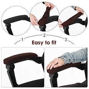 TIESOME Office Chair Arm Armrest Covers, 2Pcs Stretchable Polyester Office Chair Protector Covers Relieves Elbow Discomfort (Length-40cm) (Coffee)