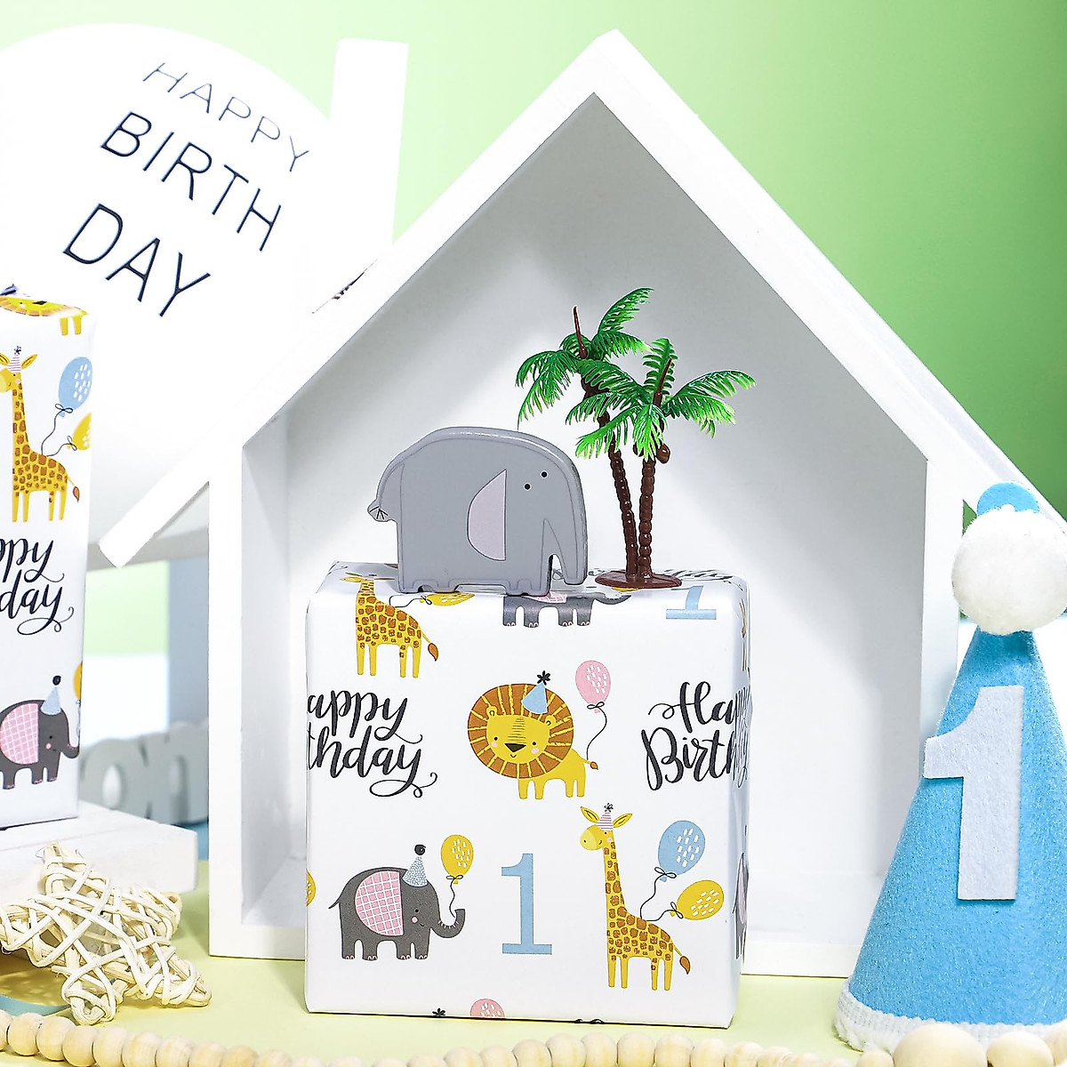 WRAPAHOLIC 1st Birthday Wrapping Paper Sheet - 6 Sheets Cute Animal Design Folded Flat for Birthday, Party, Baby Showers - 19.7 Inch X 27.5 Inch Per Sheet