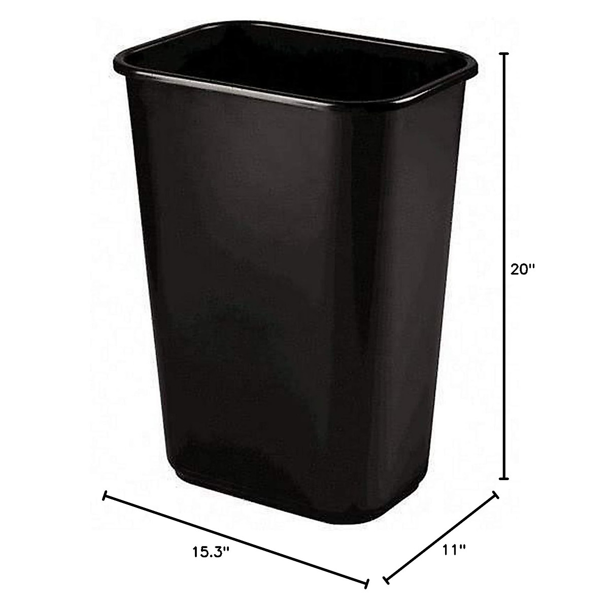 Rubbermaid Commercial Standard Wastebasket, 20" x 11" x 15.3", Black