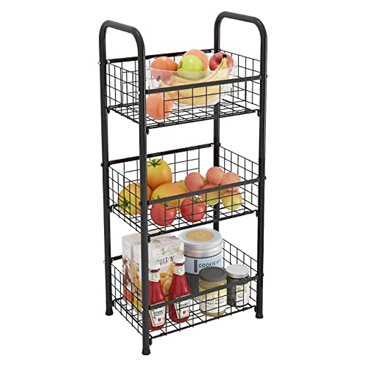 PROXRACER 3-Tier FreeStanding Open Shelf,Bathroom Organizer Shelves Unit with Adjustable Feet, Metal Steel Storage Tower Organizer Rack Basket Cart for Bathroom, Living Room, Balcony, Kitchen