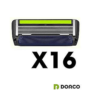 DORCO Pace 6 Sport - Six Blade Razor System with Trimmer and Pivoting Head - 16 Pack Refill (No Handle)