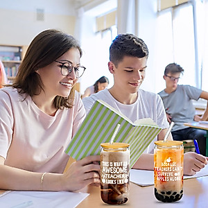 Pinkunn 12 Set Teacher Cup Appreciation Gifts Bulk for Women Glass Cups 16oz Can Shaped Beer Glass with Lids Straws Brushes Teacher Birthday Gifts(Colorful)