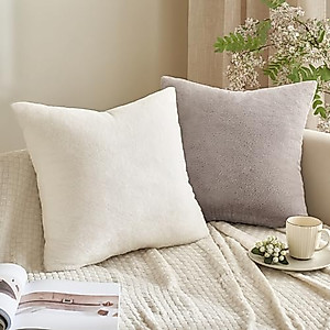 MIULEE Pack of 2 Decorative Throw Pillow Covers Luxury Soft Faux Rabbit Fur Warm Square Cute Cushion Cases for Spring Sofa Bedroom Living Room 18 x 18 Inch White