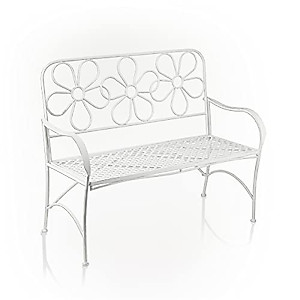 Alpine Corporation BAZ398WT Alpine Daisy Metal Bench, White Garden Furniture