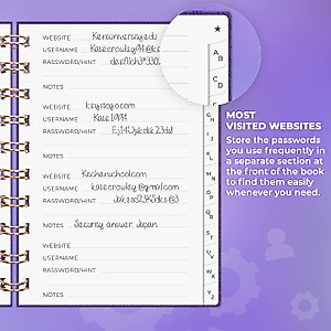 Clever Fox Password Book Spiral – Mini Internet Address & Password Organizer with Laminated Alphabetical Tabs – Small Password Keeper Journal – Hardcover, Pocket Size, 4.7x5.7” (Purple)