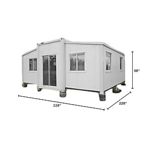 Mobile Expandable Prefab House with Restroom，Outdoor Storage Shed Tiny Home, Modern Sturdy Steel Storage House with Lockable Door and Window(19 x 20FT)