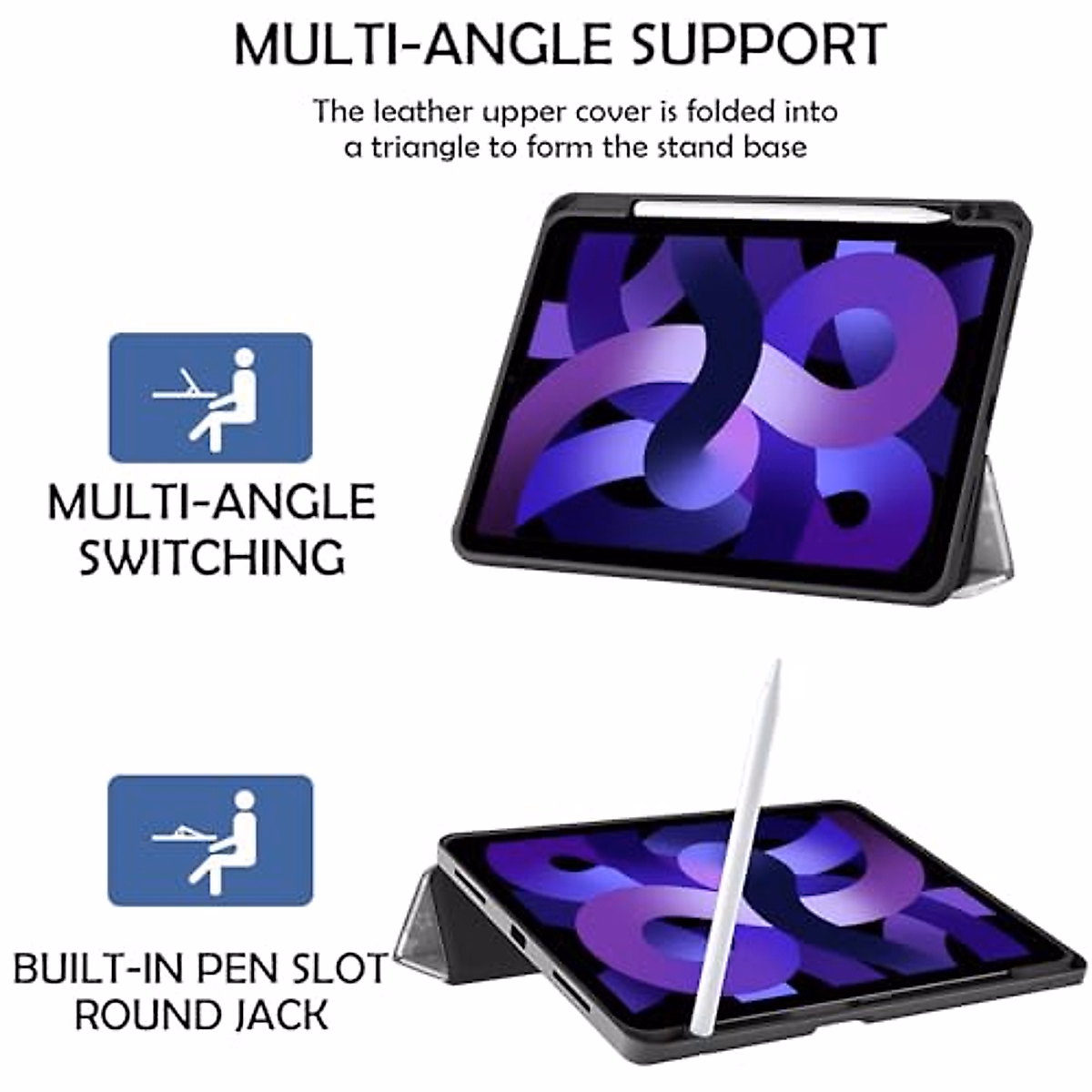 Deokke Compatible with iPad Air Case 11 Inch M3 2025,M2 2024 5th/4th Generation 10.9 Inch (2022/2020) with Pencil Holder TPU Back Case Auto Sleep/Wake Cover Cute Aesthetic Women Girls-Silver