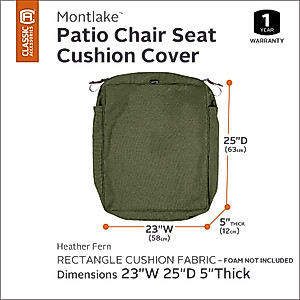 Classic Accessories Montlake Water-Resistant 23 x 25 x 5 Inch Rectangle Outdoor Seat Cushion Slip Cover, Patio Furniture Chair Cushion Cover, Heather Fern Green, Patio Furniture Cushion Covers